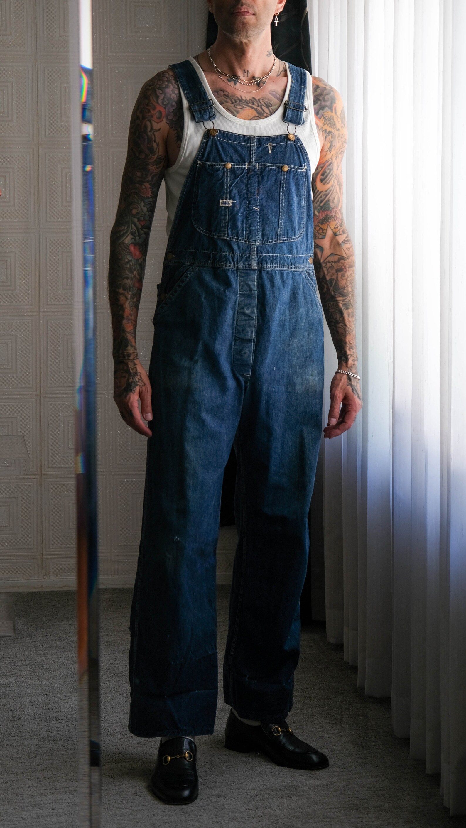 Vintage 40s 50s LEE Jelt Denim Sanforized Distressed Medium Wash Bib ...