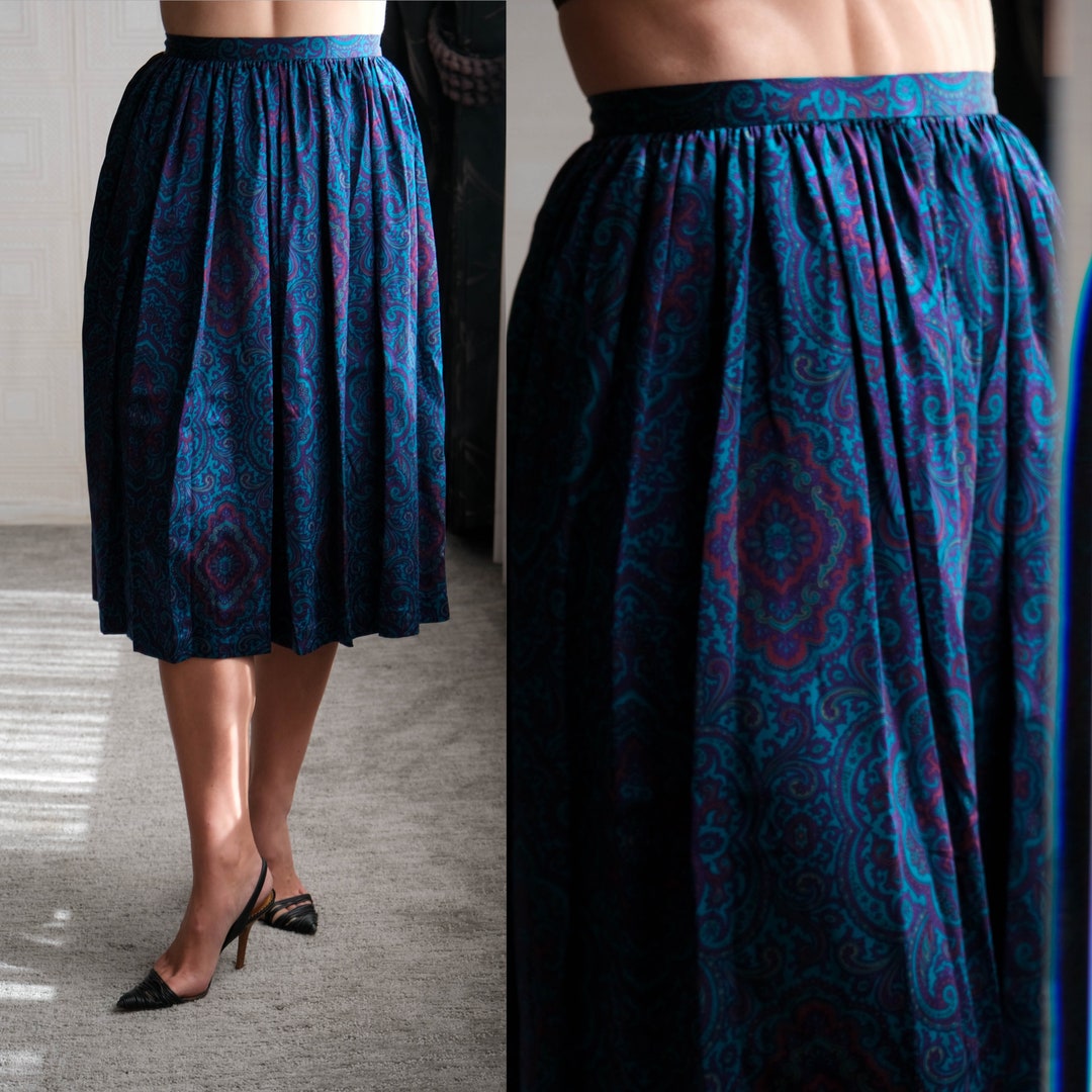 Vintage 80s Deep Teal & Purple Jeweled Tone Mandala Print High Waisted ...