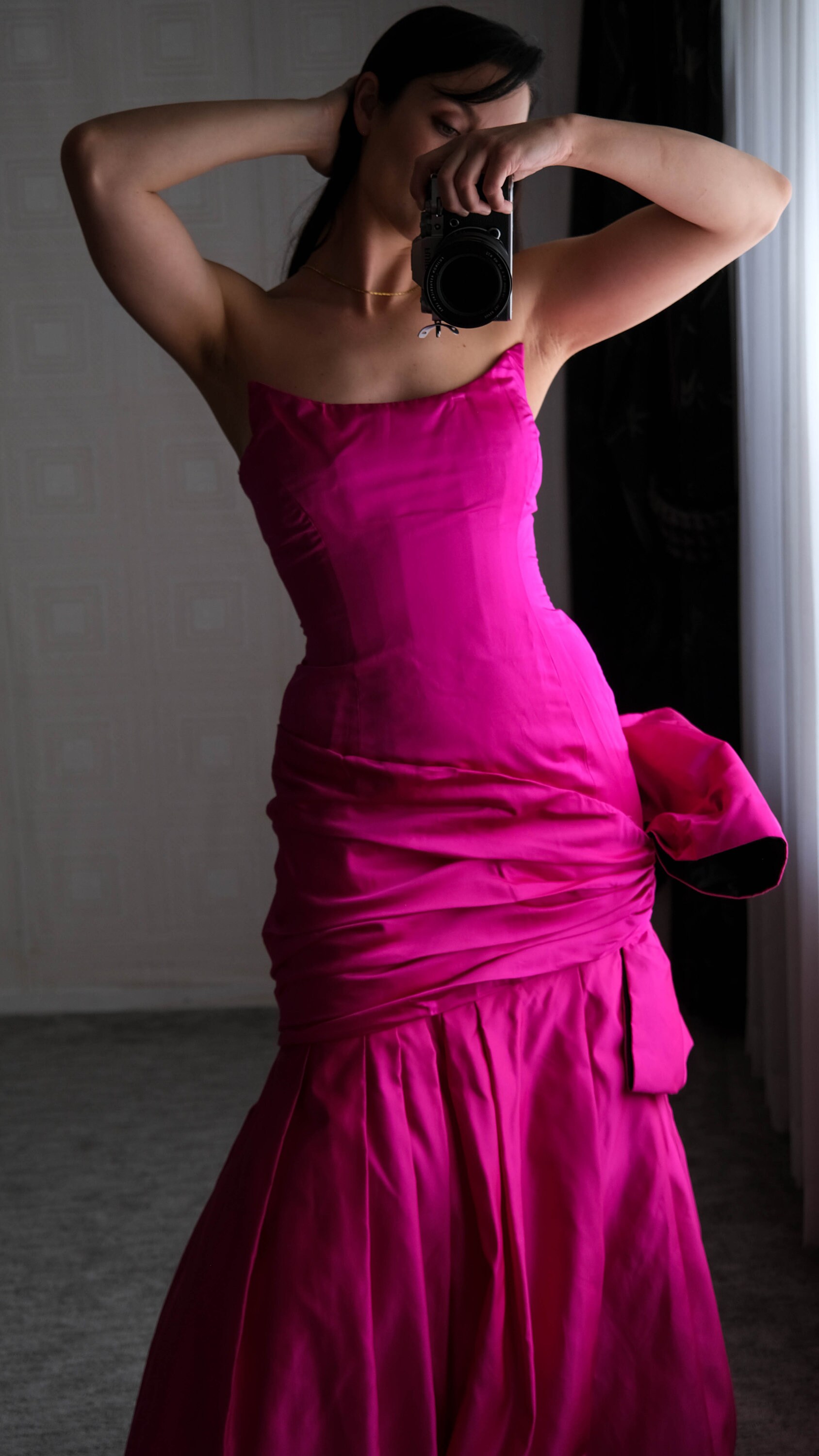 Vintage 80s Scaasi Boutique Hot Pink Silk Triangle Corset Silk Gown W ...
