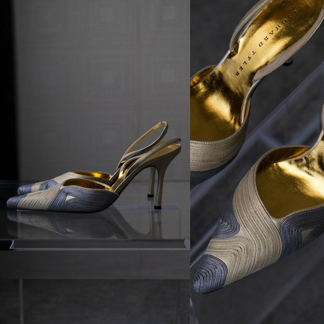 Vintage 90s RICHARD TYLER Matte Gold & Silver Leather Soutache ...