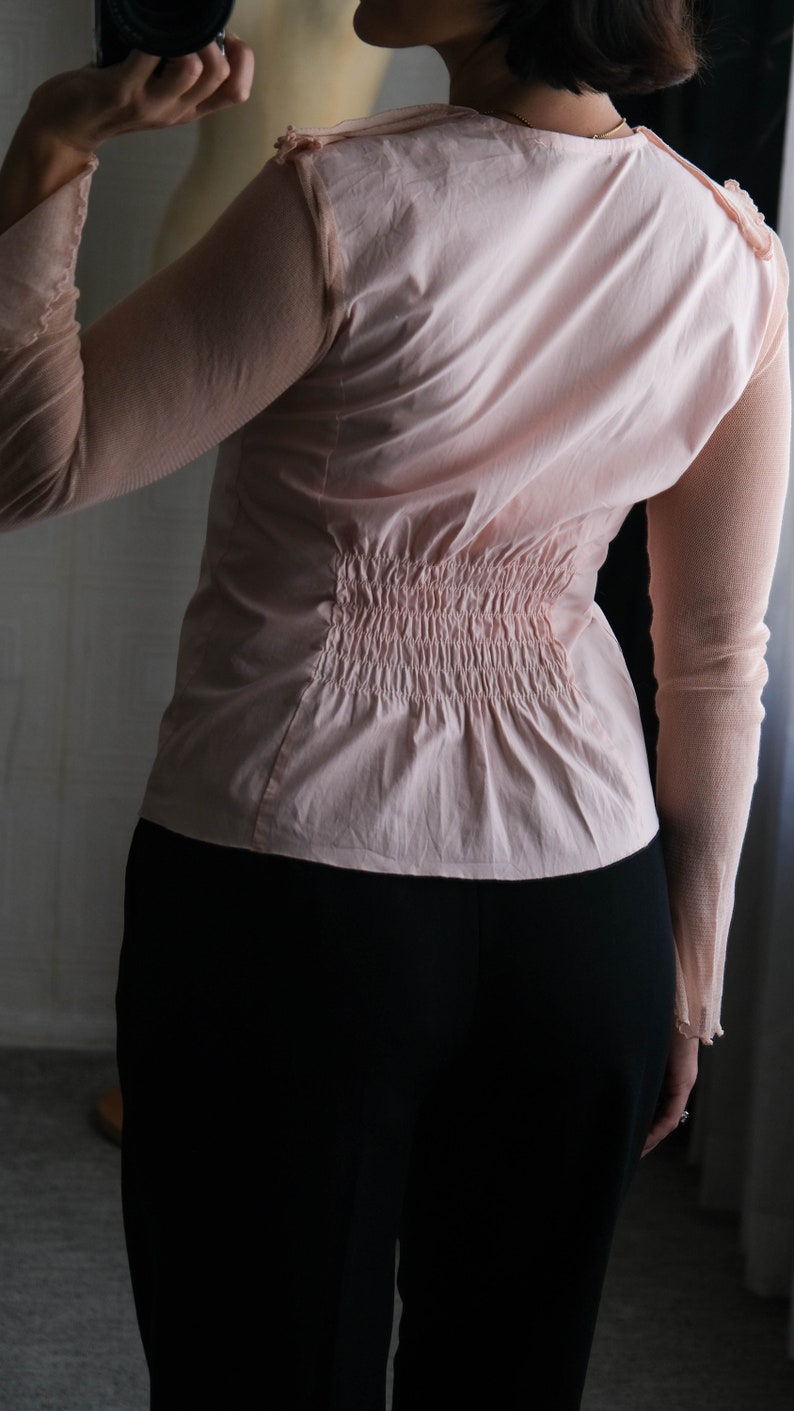 Vintage IMPATTO COLLECTION Light Pink Poplin Button up Shirt W/ Mesh ...