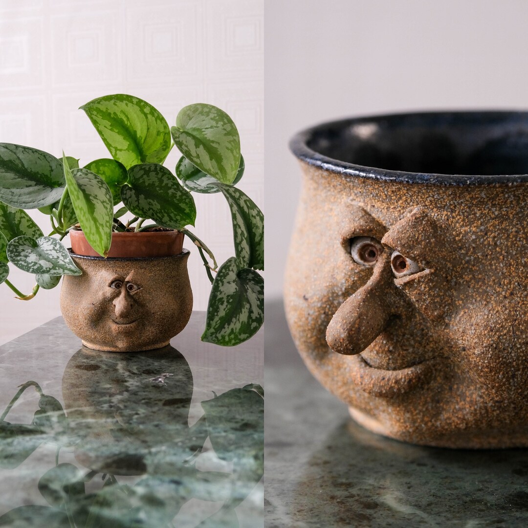 Vintage 70s Folkart 3D Face Stoneware Pottery Signed by Larry & Tracy ...
