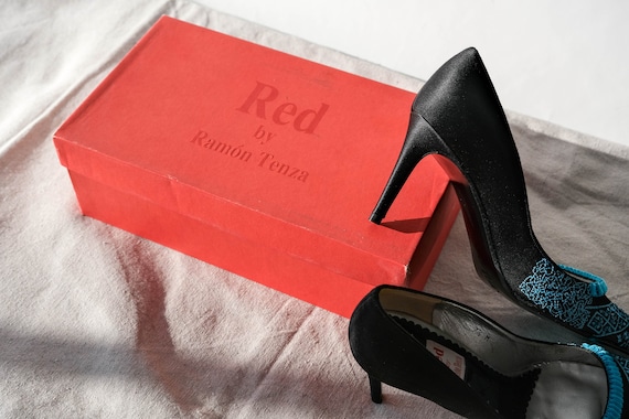 Vintage 90s Red by Ramon Tenza Black Satin Stiletto H… - Gem