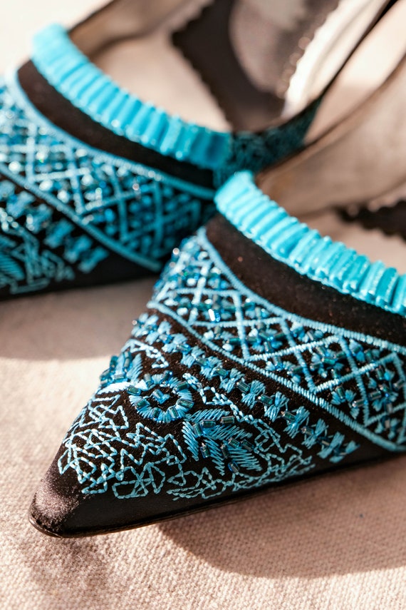 Vintage 90s Red by Ramon Tenza Black Satin Stiletto H… - Gem