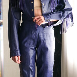 Vintage 80s MICHAEL HOBAN Purple Genuine Leather Cropped Western Fringe ...