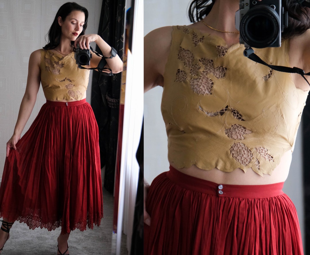 Vintage 90s Richard Tyler Couture Tan Leather Macrame Embroidered ...