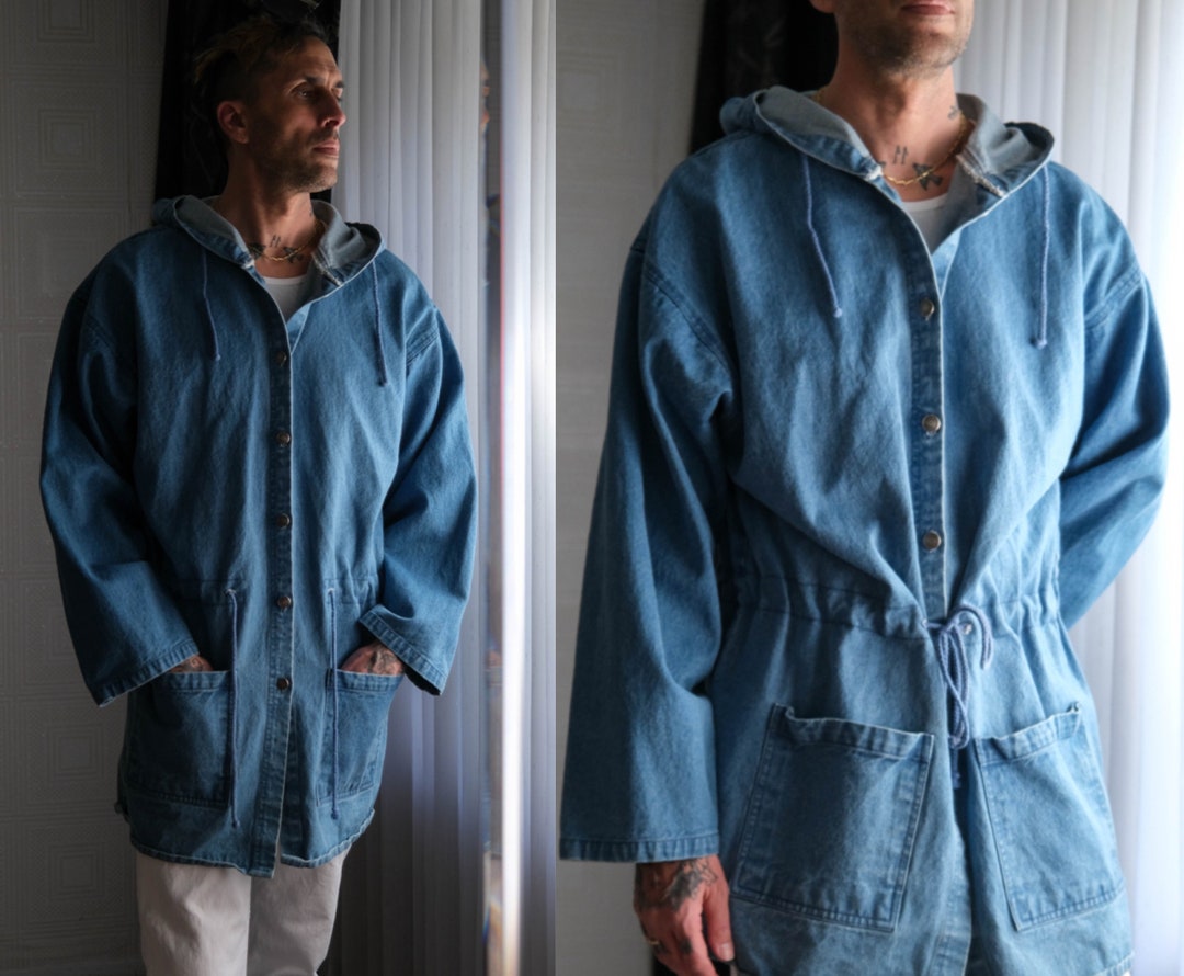 Vintage 90s Uniform Code Light Wash Hooded Military Style Denim Parka ...