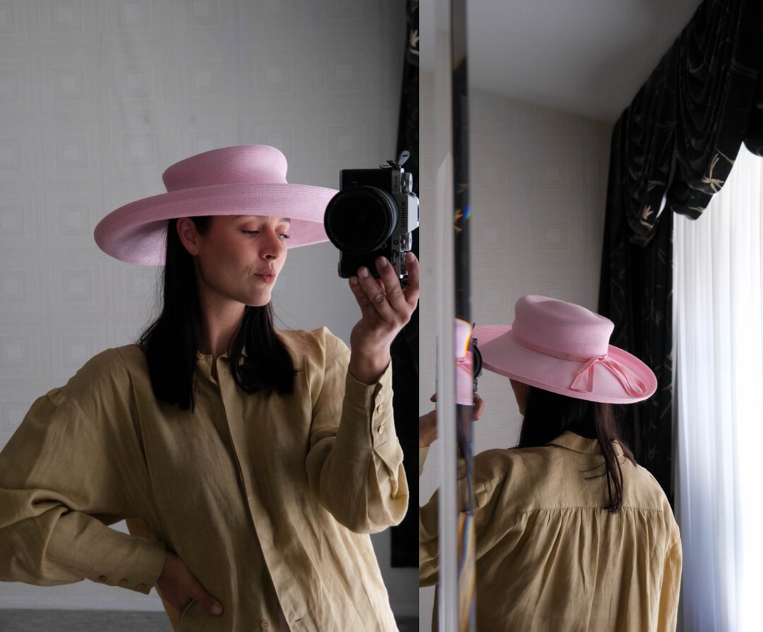 Vintage 90s Eric Javits Light Pink Flanged Wide Brim Sun Hat W ...