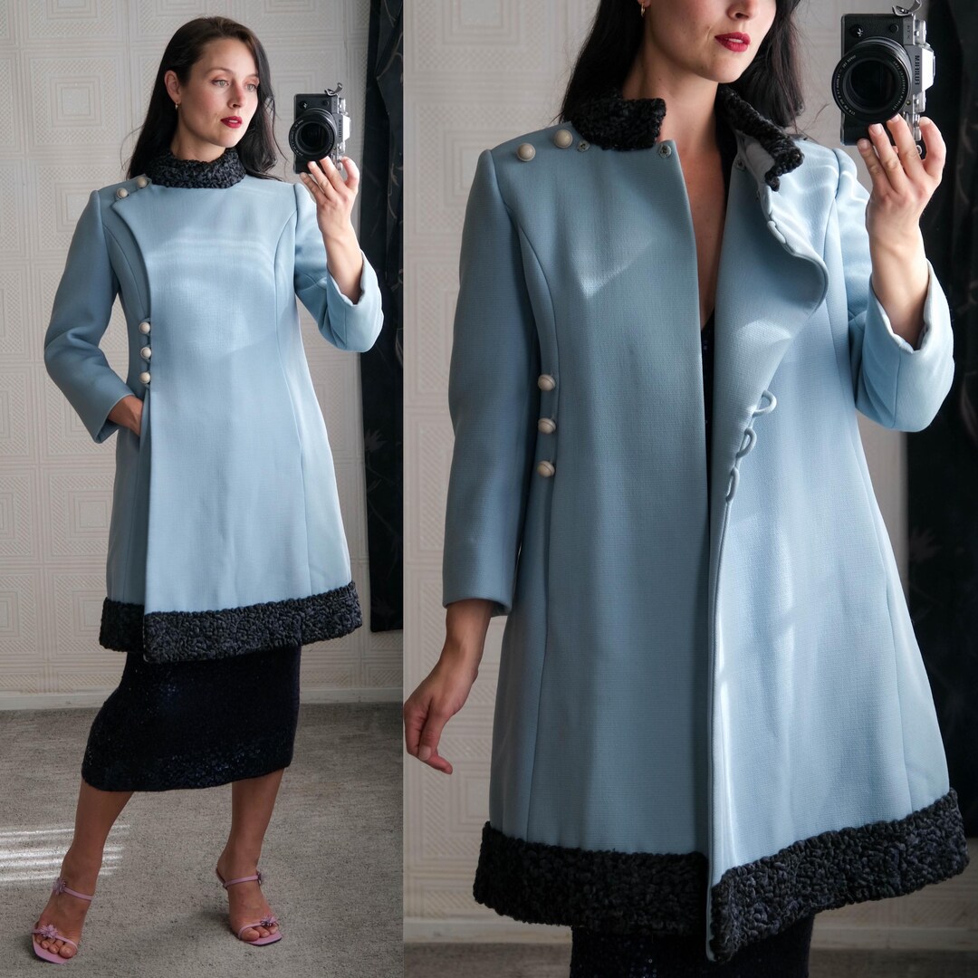 Vintage 50s ZELINKA MATLICK Powder Blue Asymmetrical Space Age Coat W ...