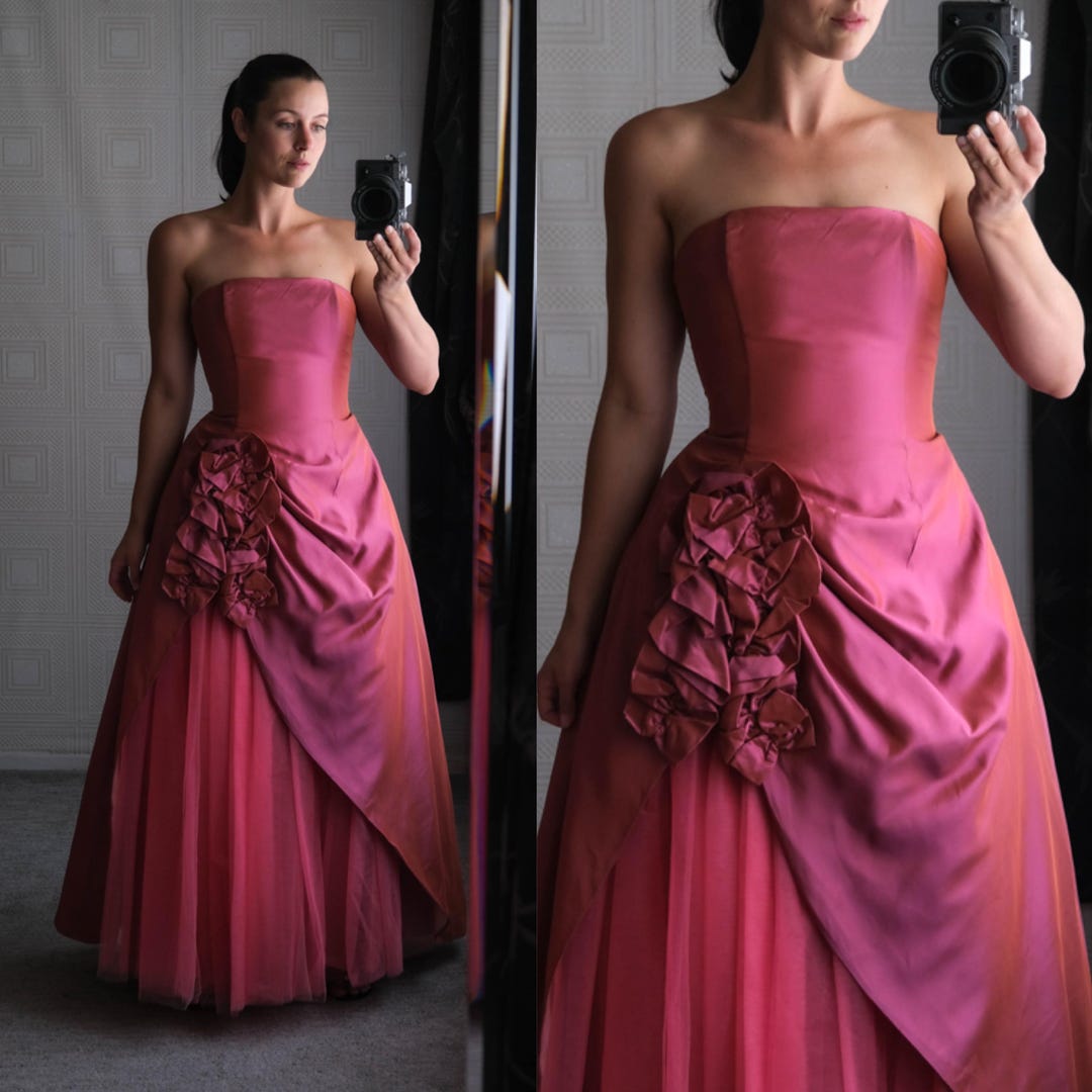Vintage JESSICA Mcclintock 90s Does 50s Iridescent Pink Strapless Gown ...