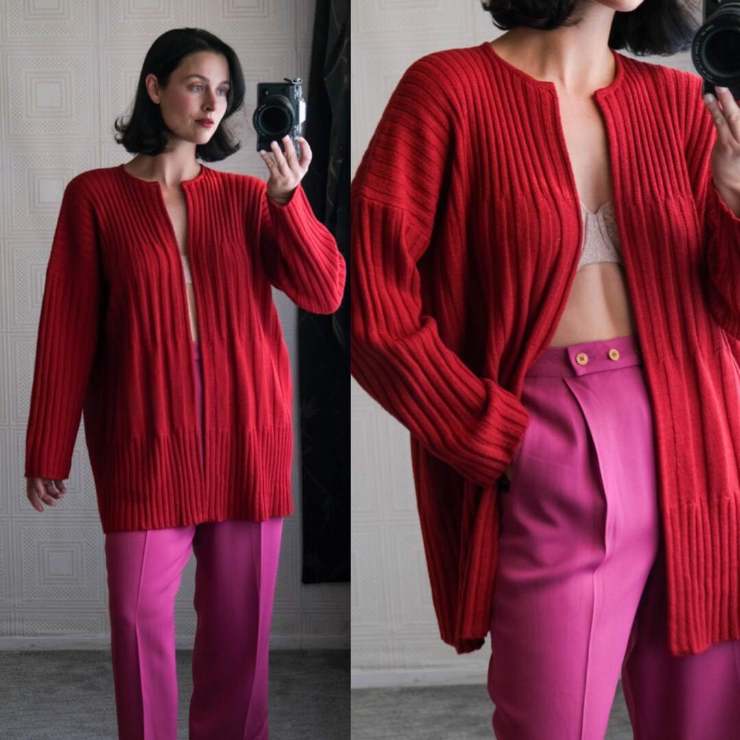 Vintage 90s ADRIENNE VITTADINI Red Silk & Wool Blend Textured Stripe ...