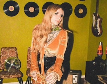 Gold Bell Sleeve Top, Gold Party Tops for Women, Women's Wrap Front Tie ...