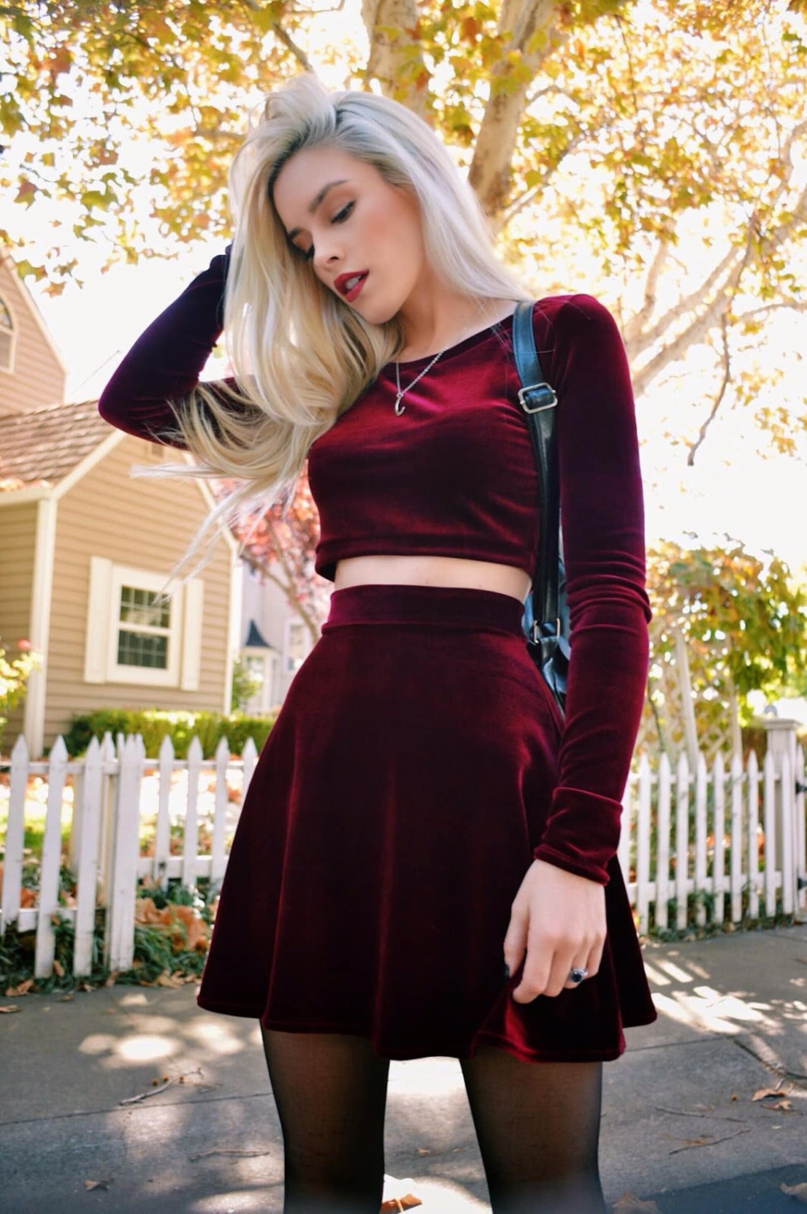 Velvet Set Long Sleeve Velvet Dress Skirt and Crop Top, Twin Set ...