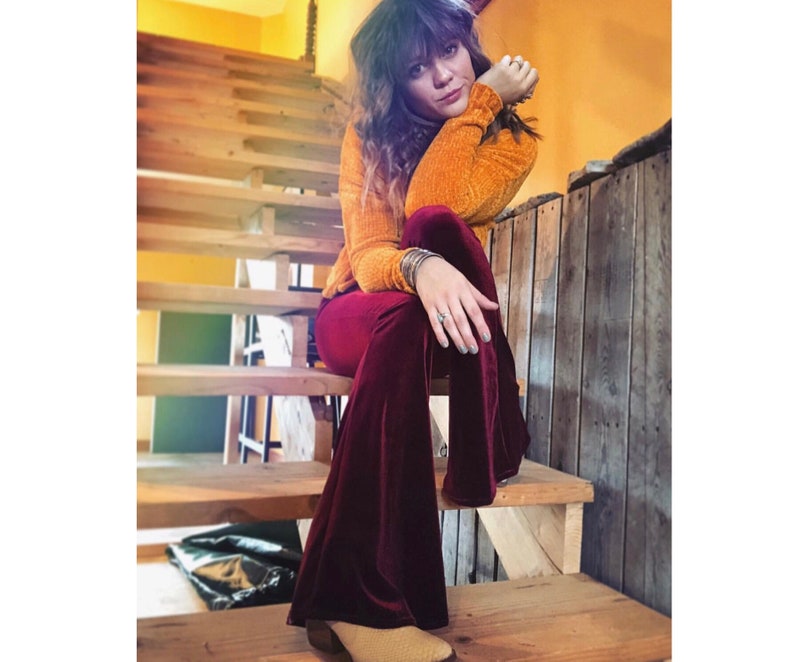 Solid Velvet Bells Wine Burgundy Red Bell Bottoms Velvet - Etsy