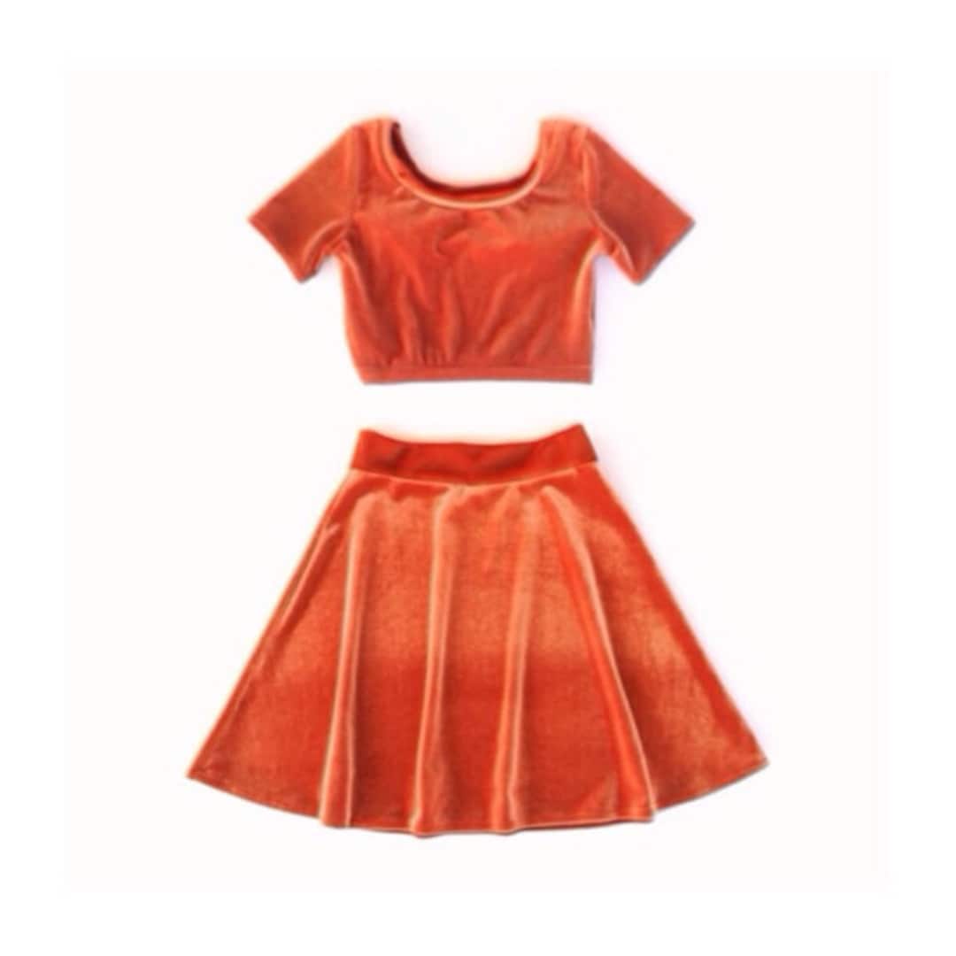 Matching Velvet Set, Two Piece Set Short Sleeve Velvet Dress, Crop Top ...