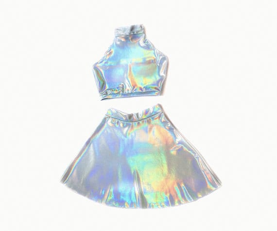 Matching Set Festival Outfit Holographic Clothing High Neck | Etsy