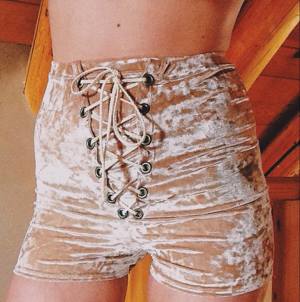 Crushed Velvet Lace up Shorts, Festival Wear, Goth Clothing, Stretch ...