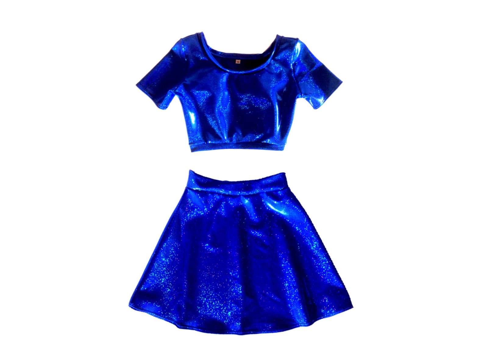 Blue Holographic Matching Set Short Sleeve Crop and Circle Skirt - Etsy