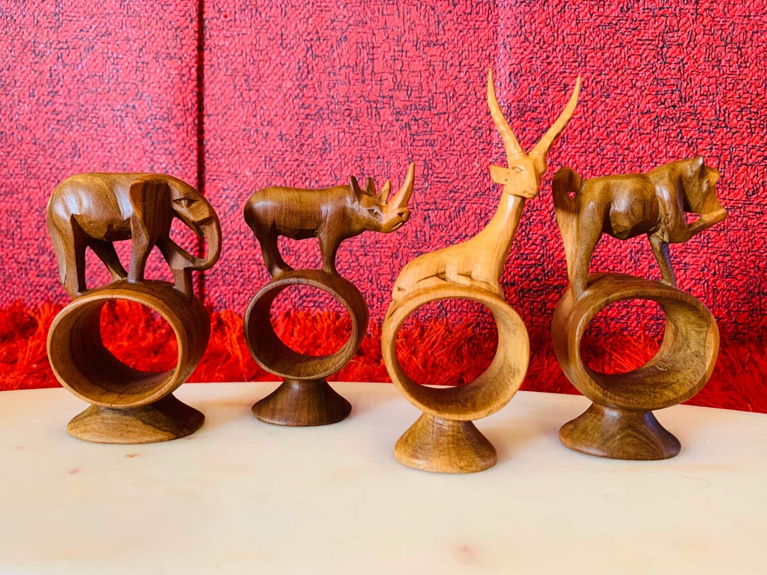 4 Beautiful Hand Carved Wooden Animal Napkin Rings Entertain & Delight ...