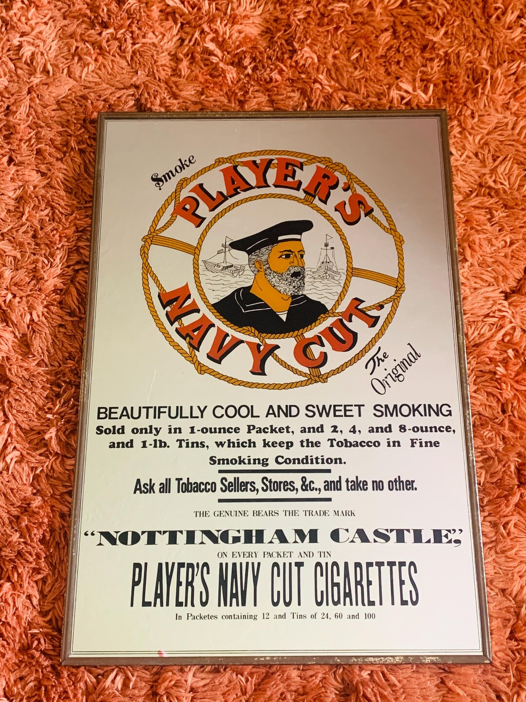 Vintage Player’s Navy Cut Cigarettes Tobacco Framed Advertising Mirror ...