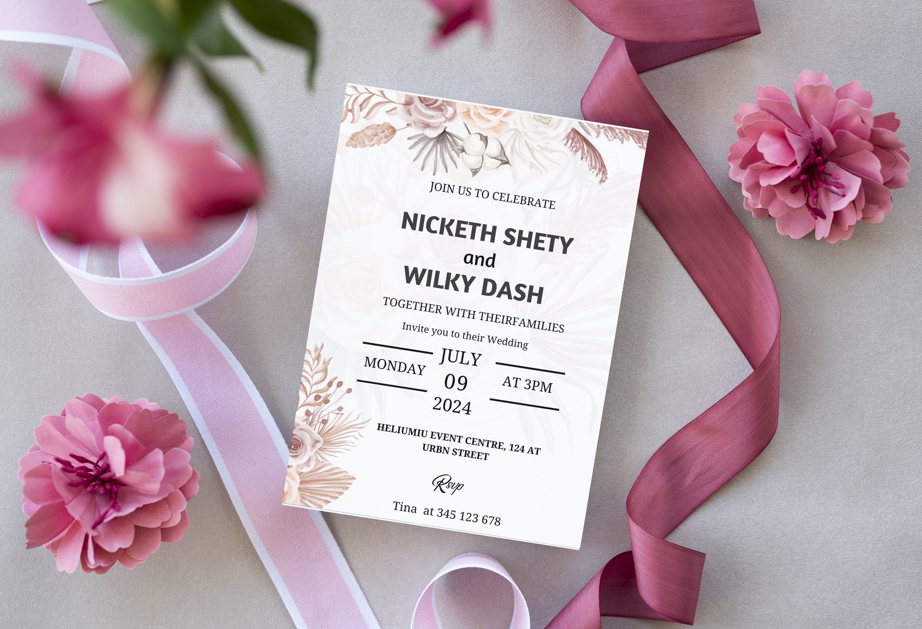 Comfort Color Custom Wedding Invitation Card Marriage Floral Invitation ...