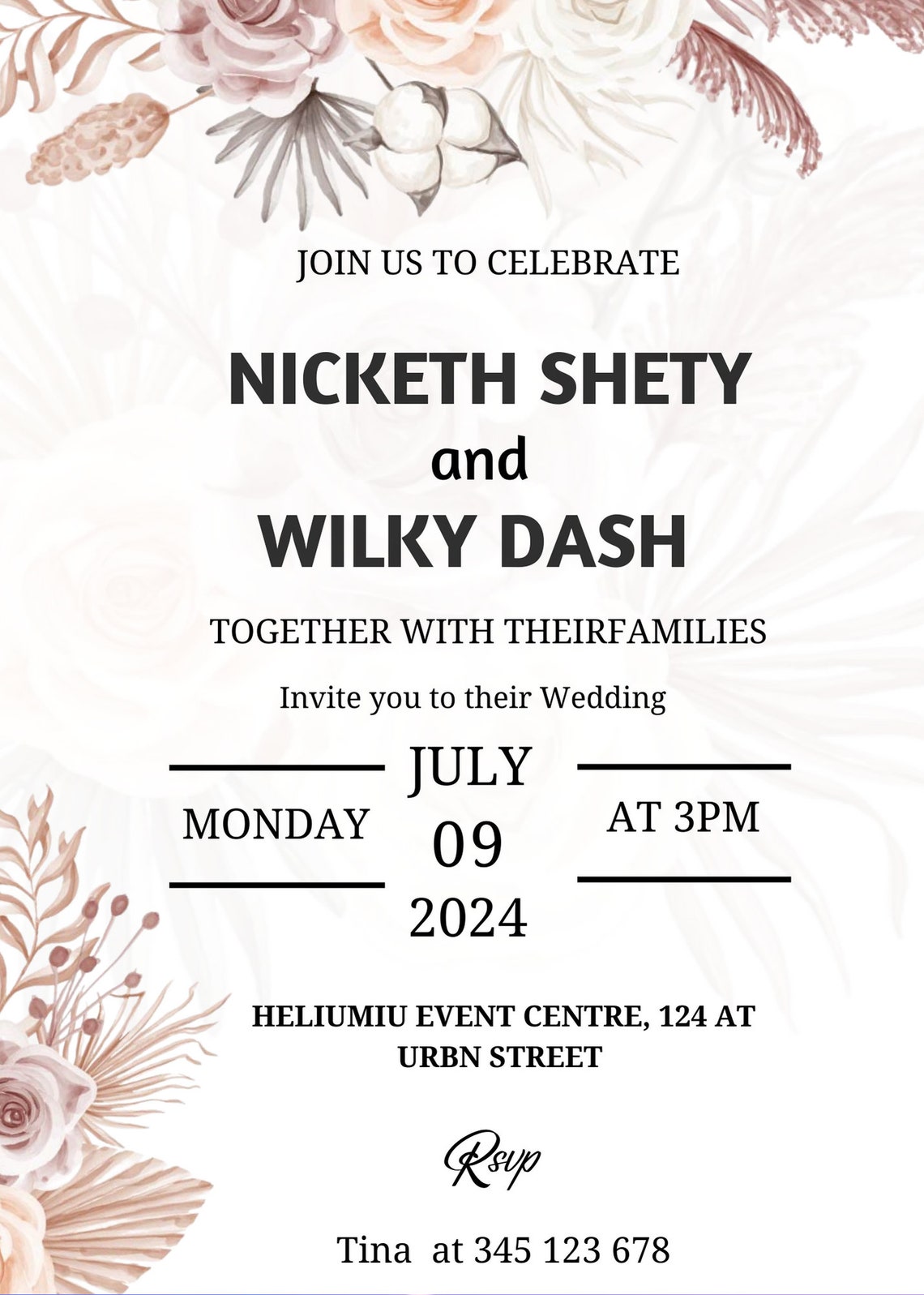 Comfort Color Custom Wedding Invitation Card Marriage Floral Invitation ...