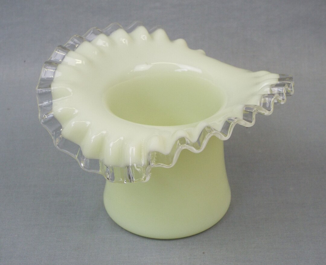 Vintage Fenton Top Hat Vase Ivory Crest 4 Tall Custard Uranium Glass ...
