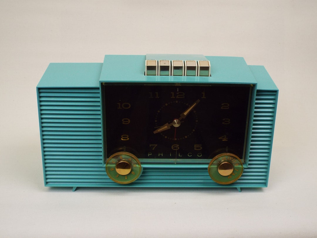 Vintage Philco AM Alarm Clock Tube Radio H764 Aqua or Turquoise Blue ...