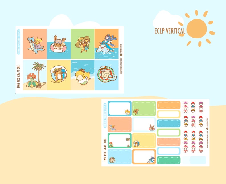 Summer Pokemon Planner Sticker Kit Erin Condren Vertical - Etsy