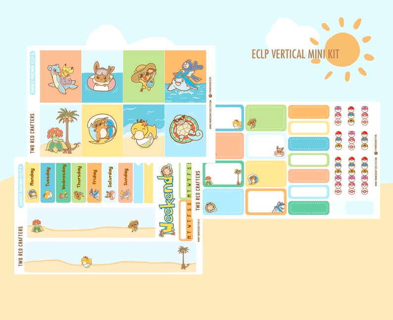 Summer Pokemon Planner Sticker Kit Erin Condren Vertical - Etsy
