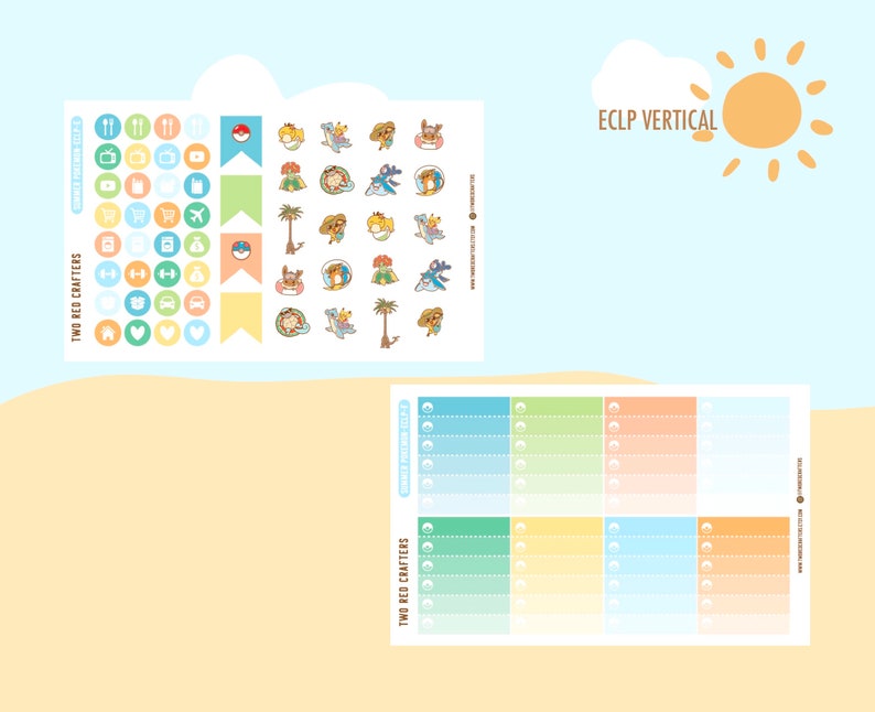 Summer Pokemon Planner Sticker Kit Erin Condren Vertical - Etsy