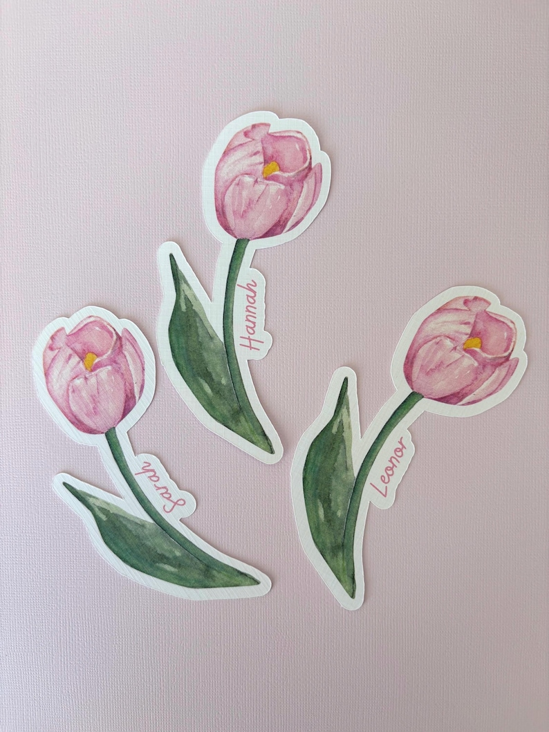 Pink Flower Place Cards, Tulip Place Cards, Delicate, Romantic Place ...