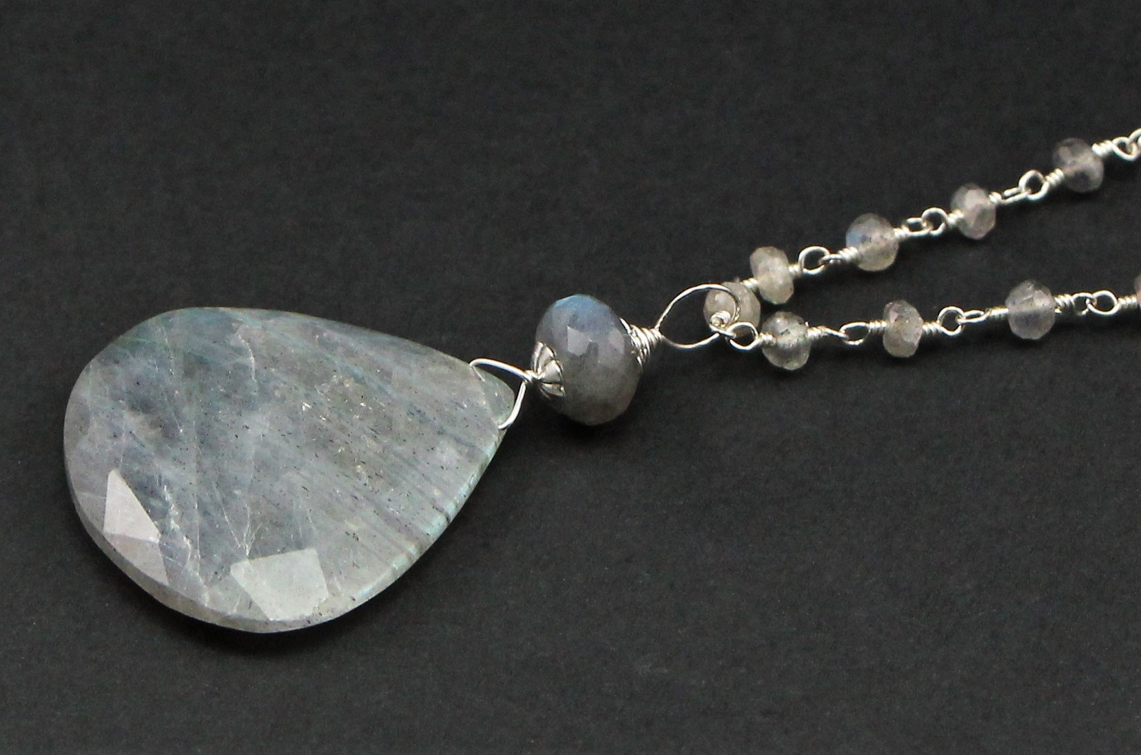 Labradorite Pendant on Labradorite Rosary Chain Necklace | Etsy