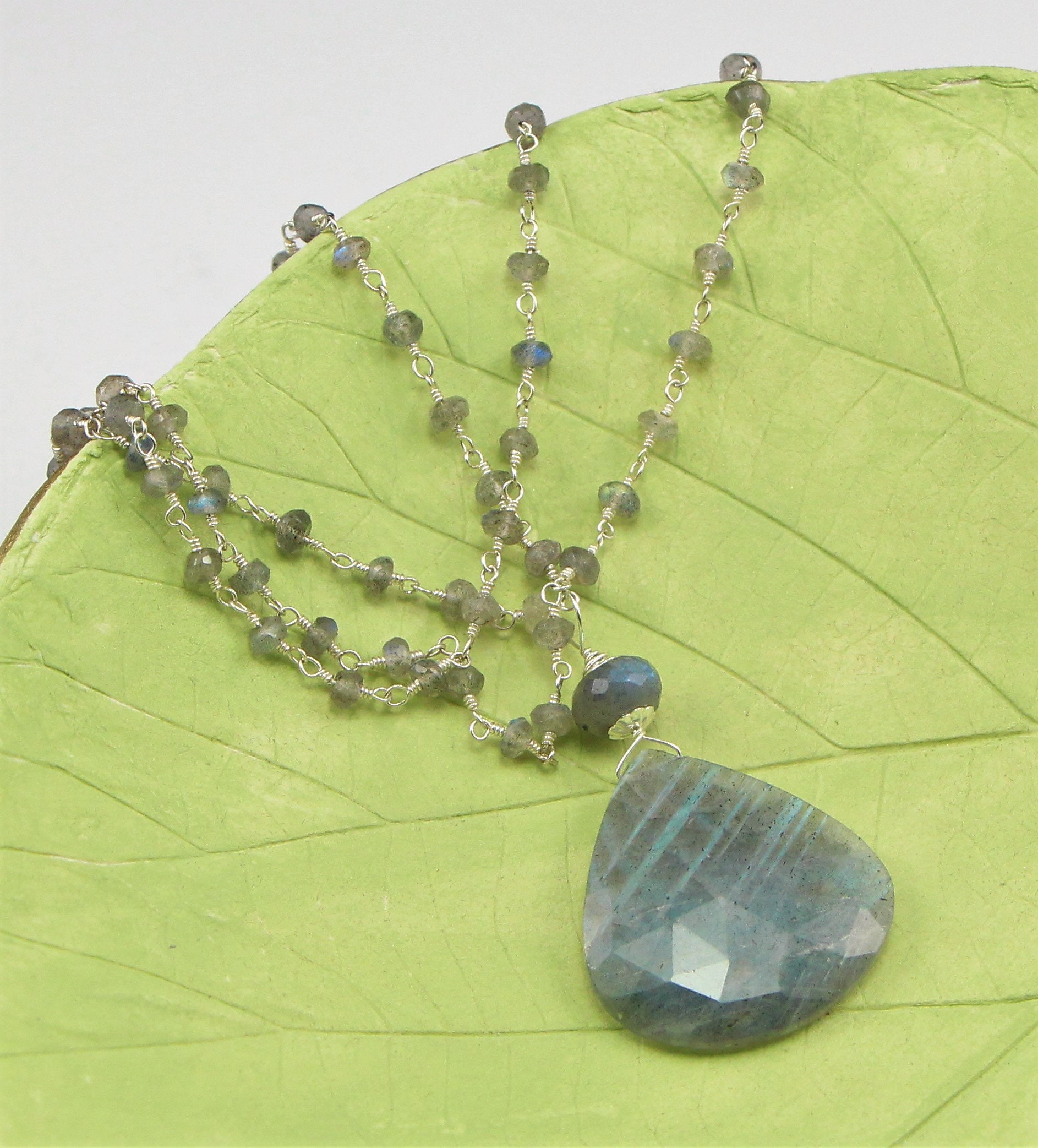 Labradorite Pendant on Labradorite Rosary Chain Necklace | Etsy