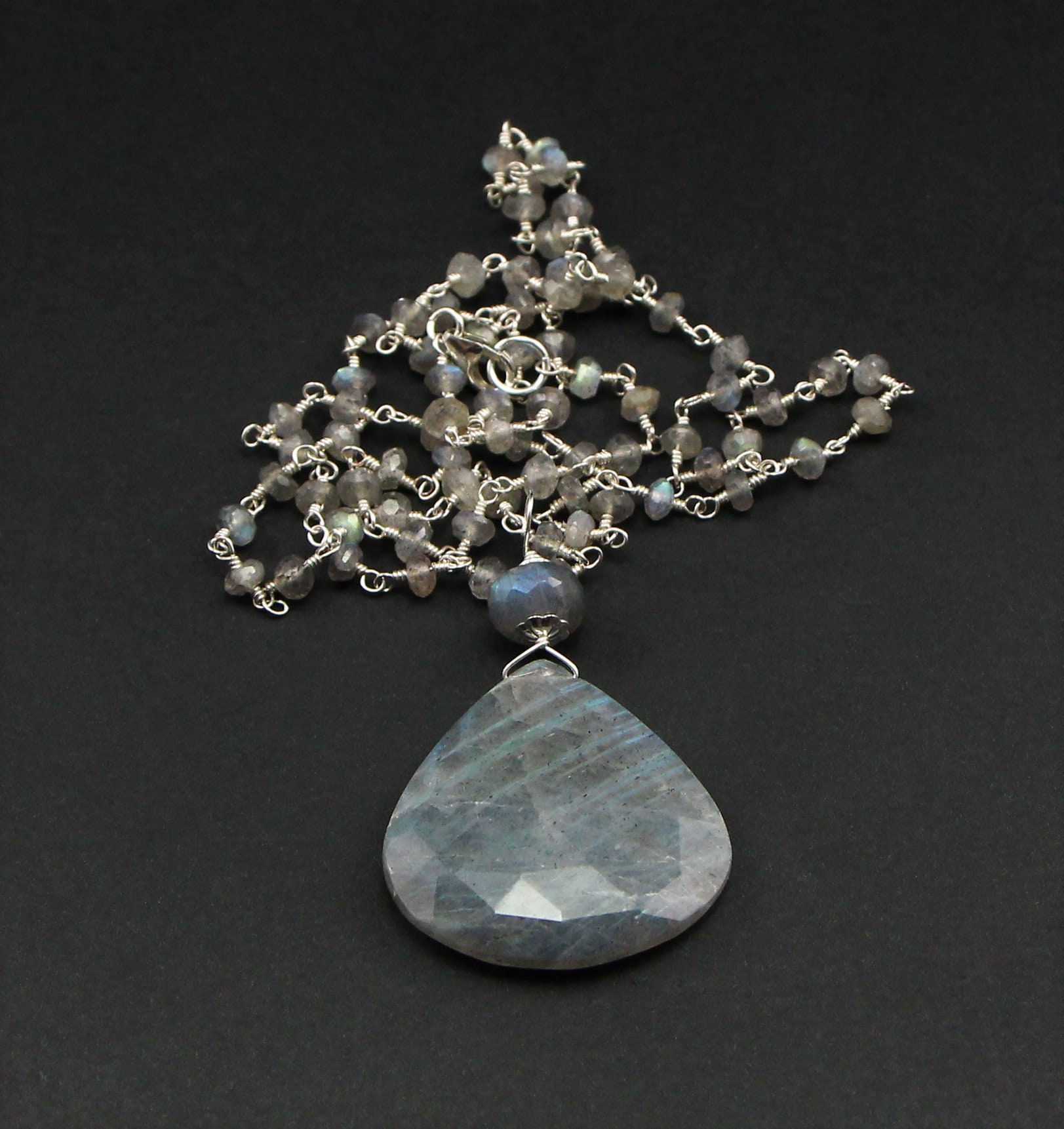Labradorite Pendant on Labradorite Rosary Chain Necklace | Etsy