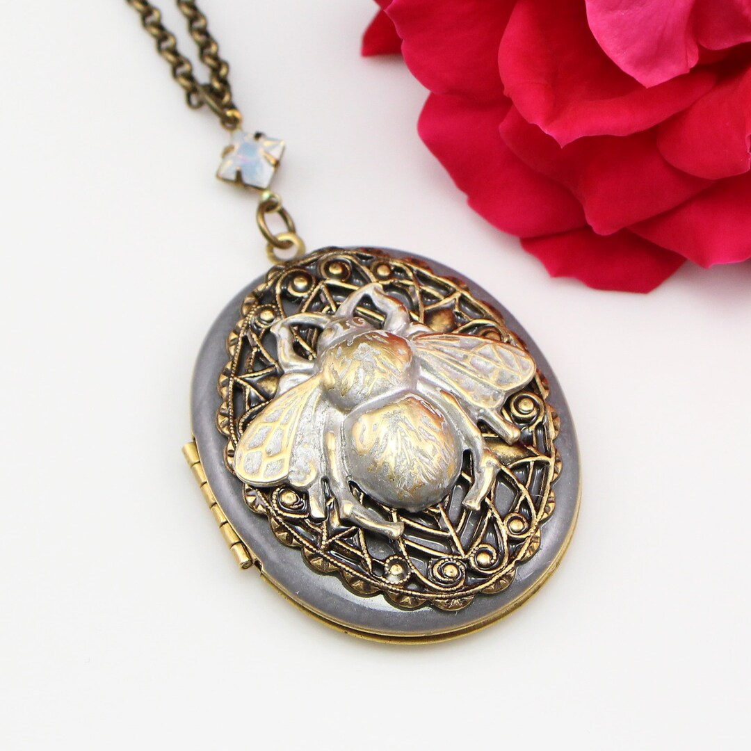 X-large Queen Bee Photo Locket With Gray Cold Enamel on Rolo - Etsy