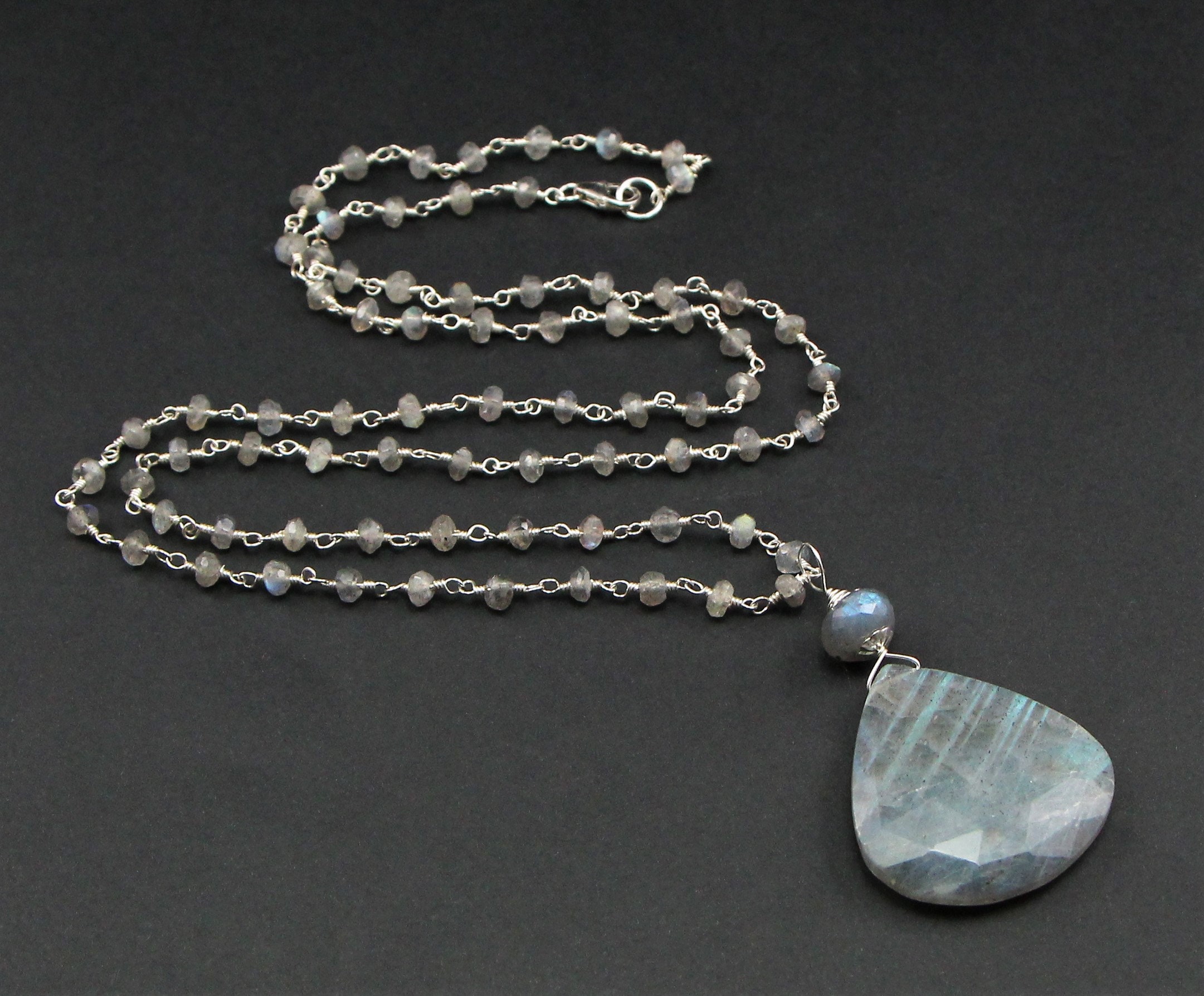 Labradorite Pendant on Labradorite Rosary Chain Necklace | Etsy