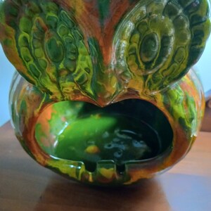 Vintage Ceramic Hanging Large Green Glaze Ashtray Owl That Holds ...