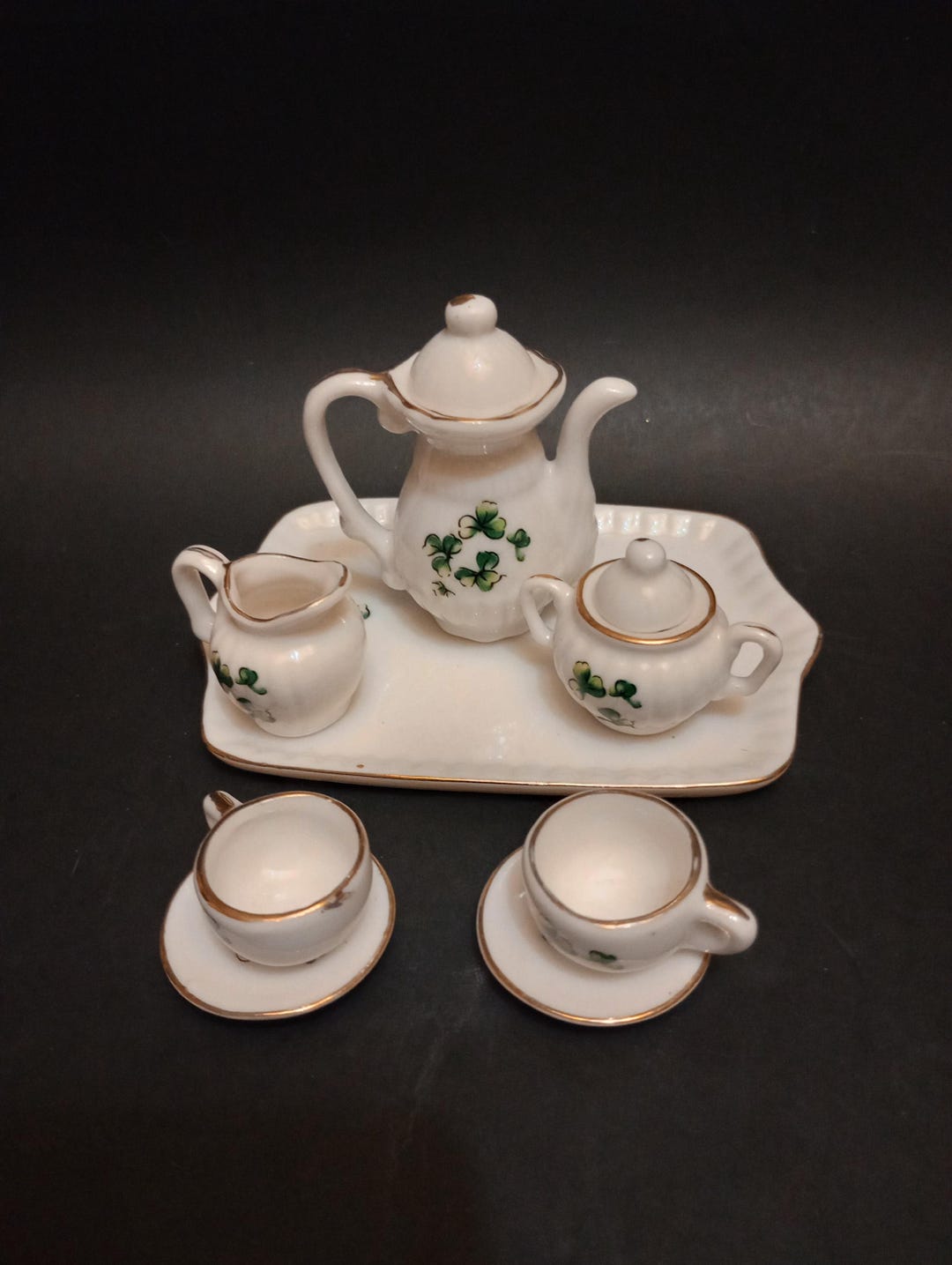 Miniature Porcelain 10 Piece Teaset With Three Leaf Motif, Shamrock ...