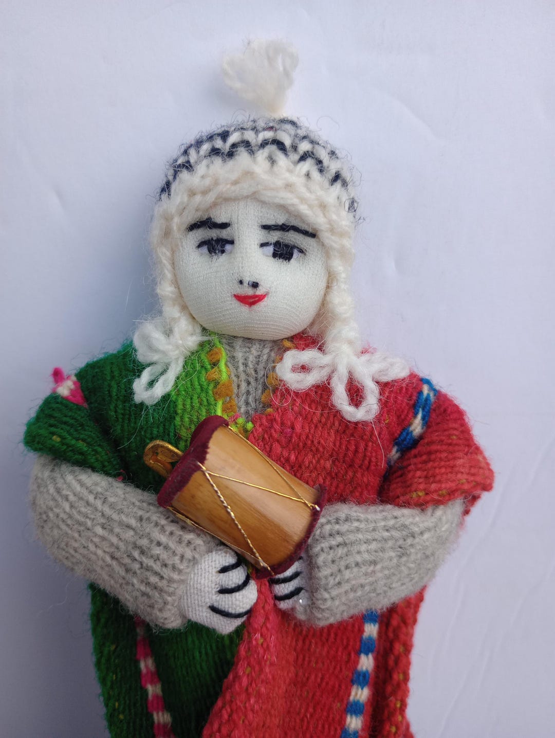 Doll, Andrea Peruvian Handmade Cloth Doll With Red Green Serape, Black ...