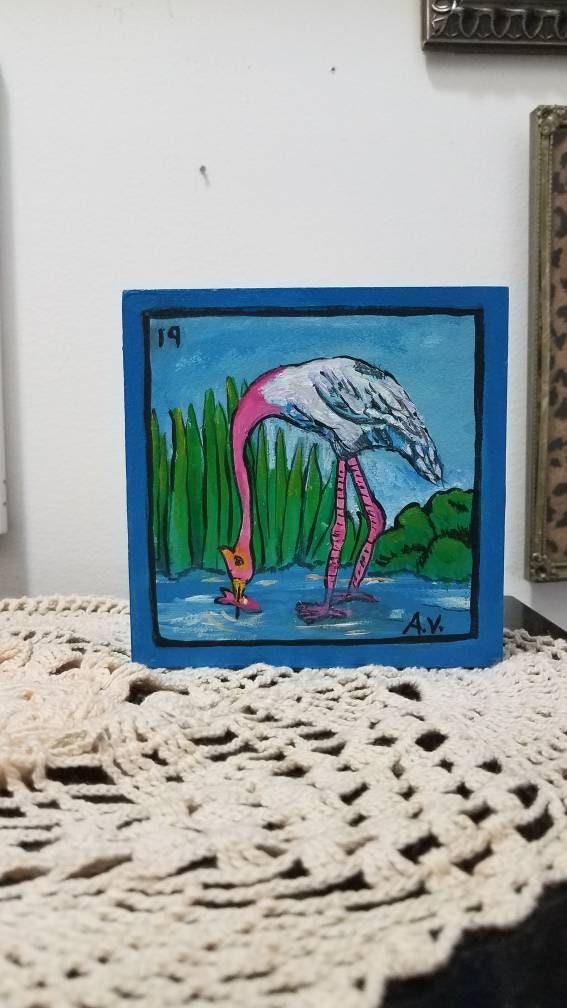 Loteria, La Garza, Flamingo, Mexican Bingo, Acrylic Painting on Clay ...