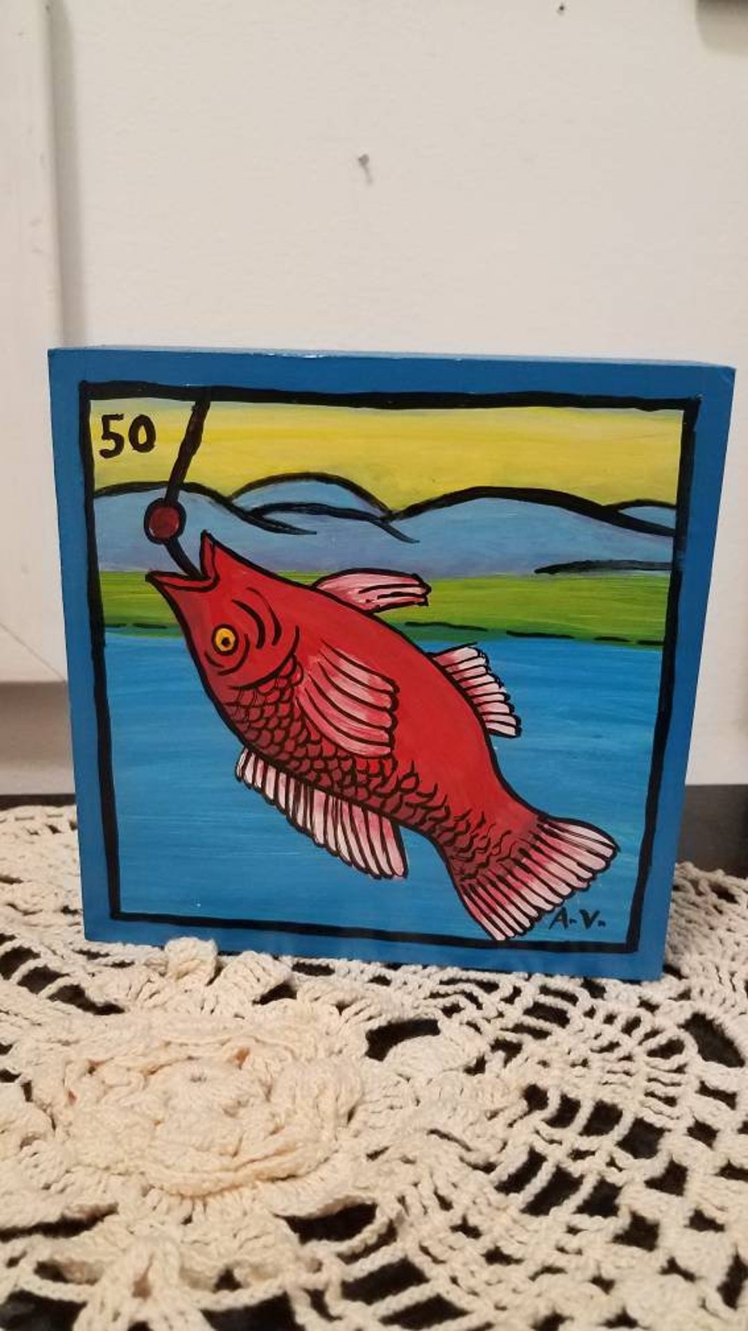 Loteria, El Pescado, Fish,, Sea Animal, Mexican Bingo, Acrylic Painting ...