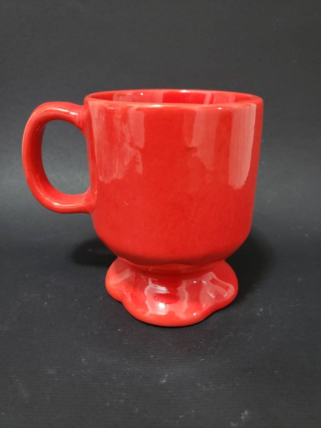 Ceramic Footed Pottery,, Bright Red Cup, Mug, Teacup, Chocolate Cup ...