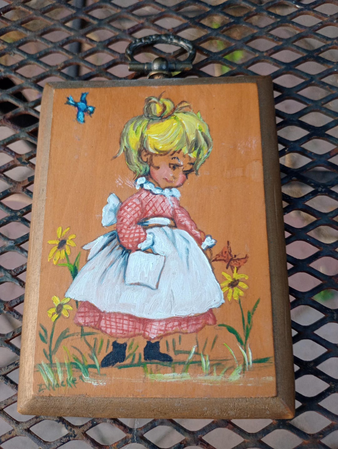 Hand Painted Country Girl Wooden Wall Plaque - Signed Art - Etsy