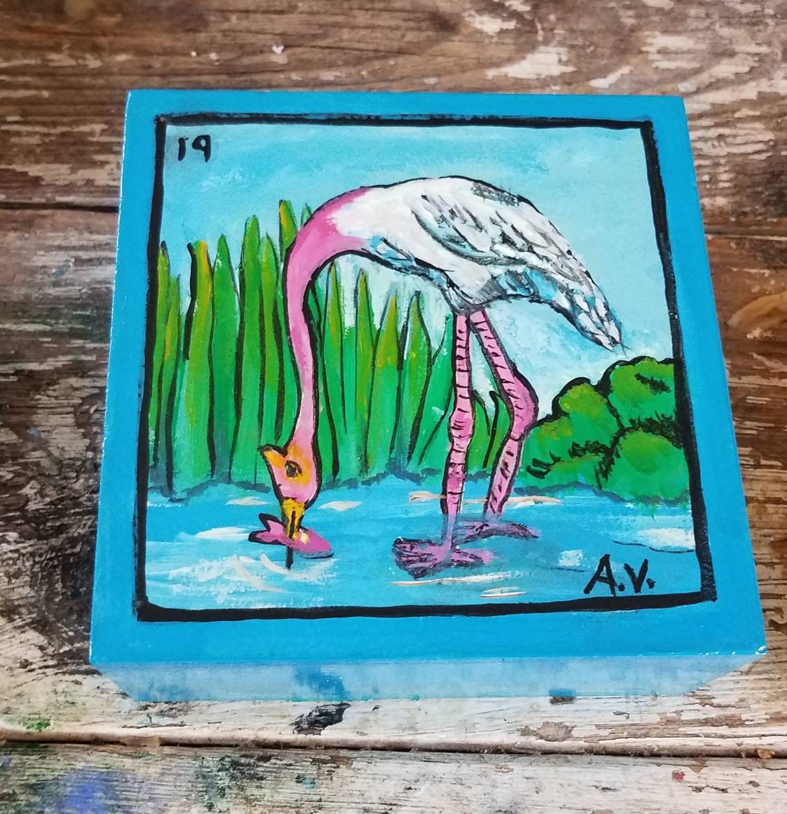 Loteria, La Garza, Flamingo, Mexican Bingo, Acrylic Painting on Clay ...
