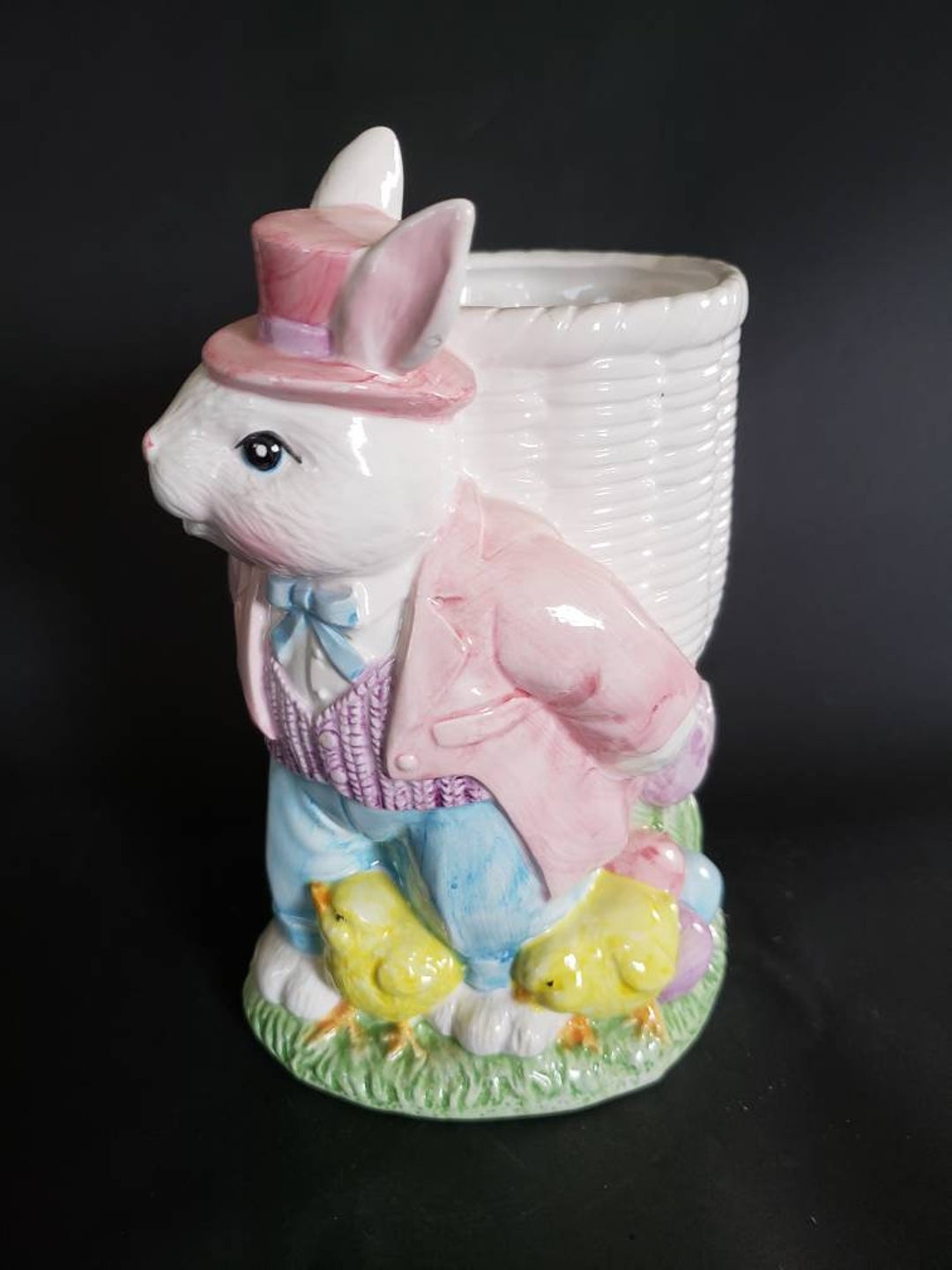 Easter Decor,, Spring Decor,, Taiwan Ceramic Rabbit Planter Holding ...