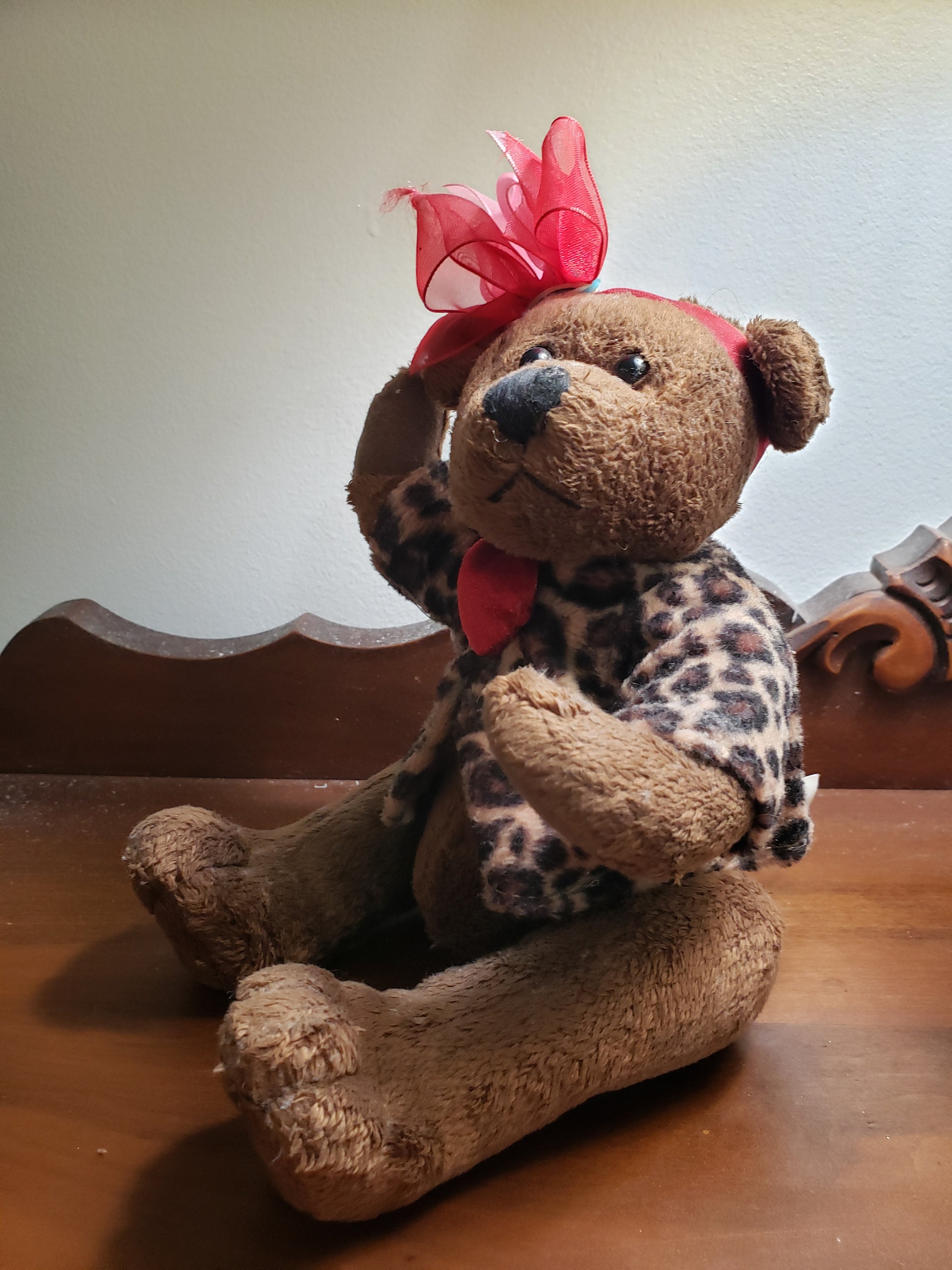 Dan Dee Stuff Plush Dark Brown Teddy Bear With Leopard Jacket - Etsy