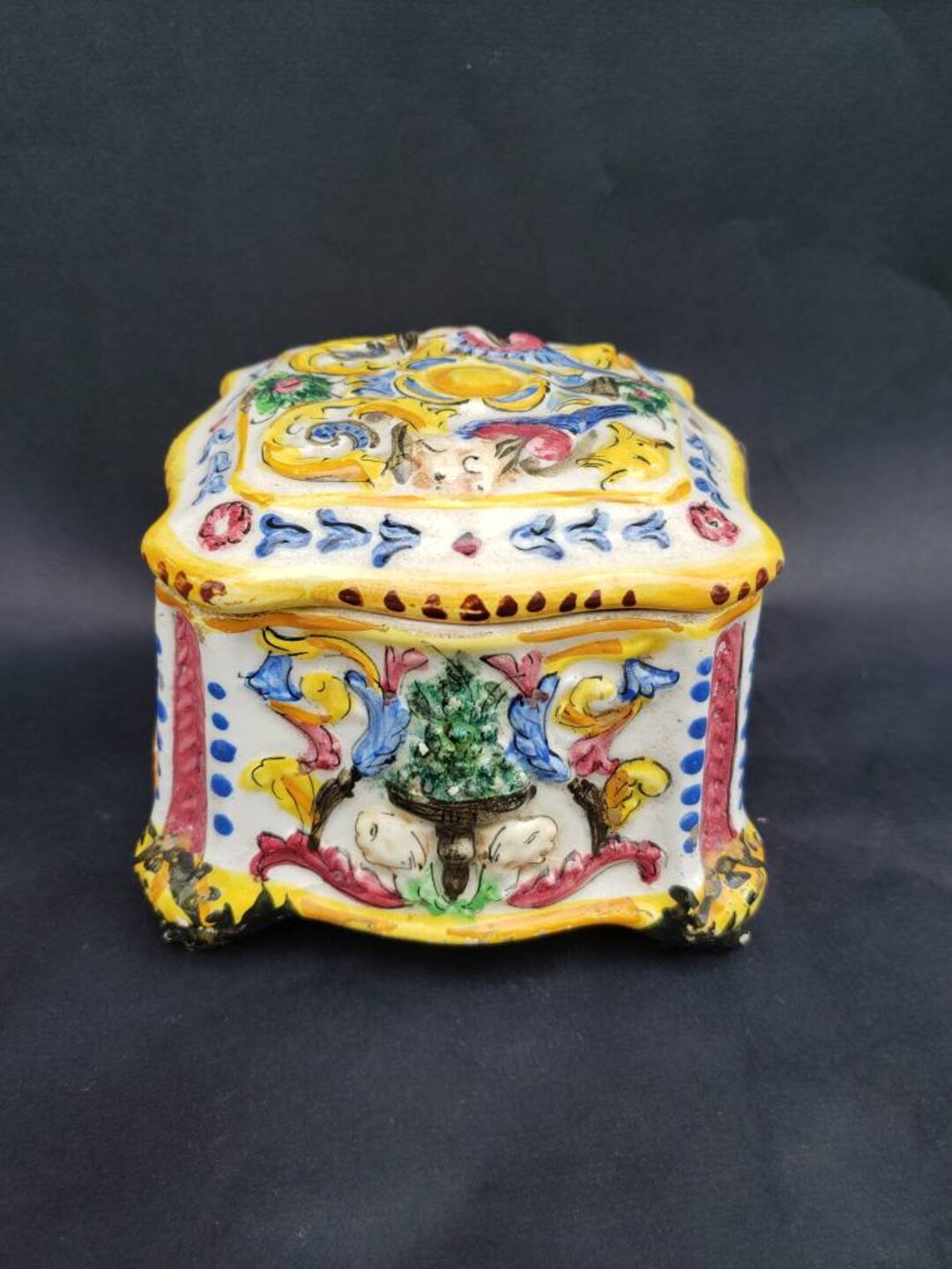 Italian Ceramic Keepsake Box: Abstract Floral Lidded Trinket Box. - Etsy