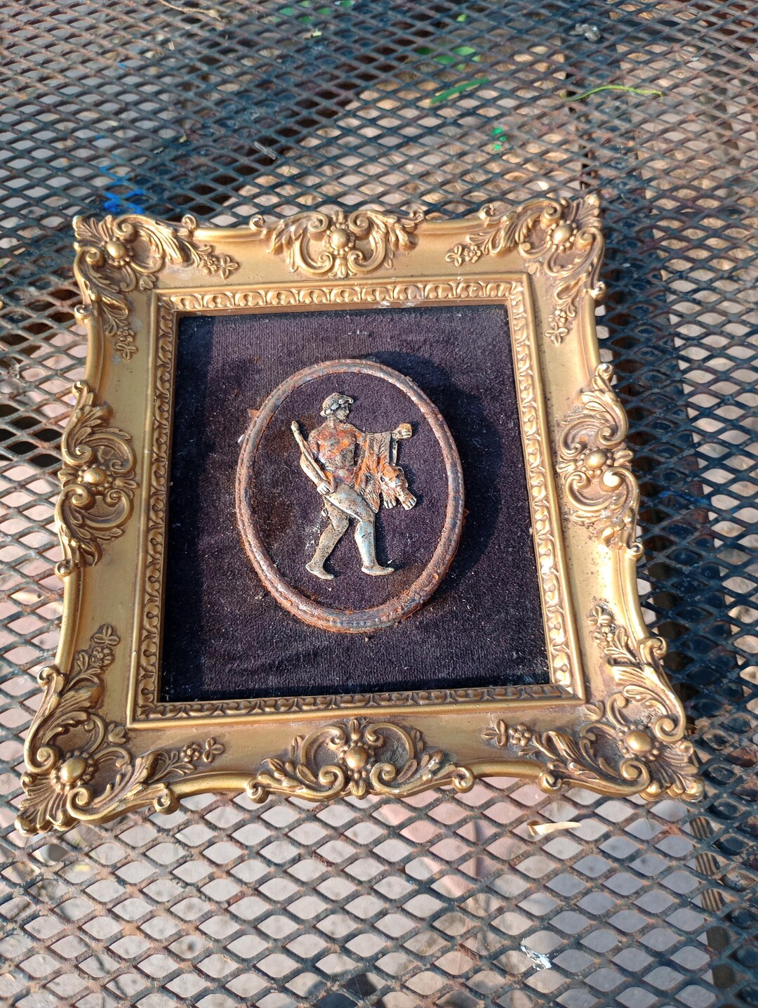 Hercules Amulet Wall Art: Gold Tone Relief Figurine on Black Velvet - Etsy