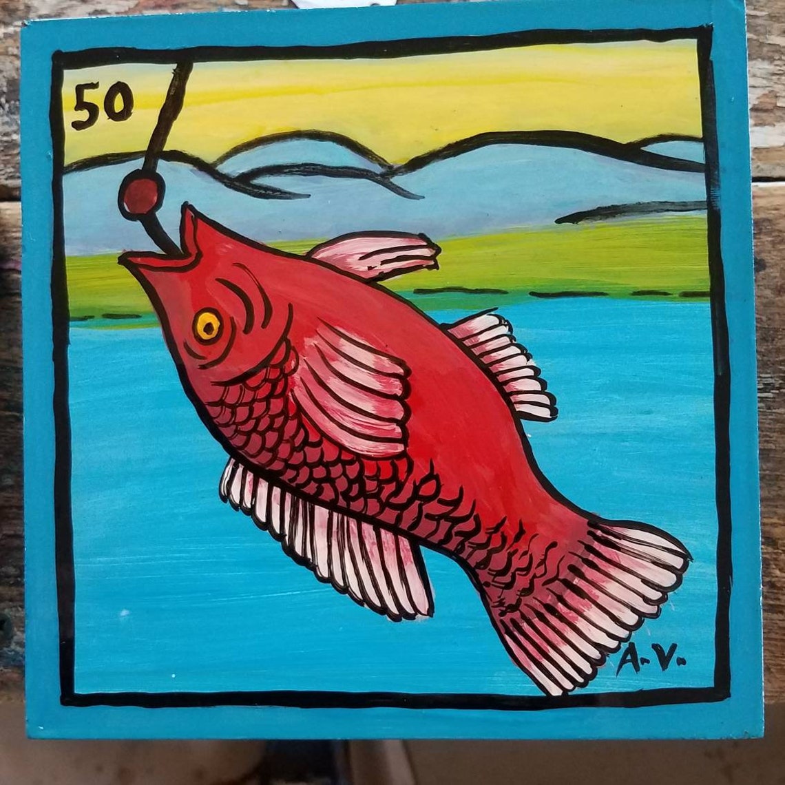 Loteria, El Pescado, Fish,, Sea Animal, Mexican Bingo, Acrylic Painting ...